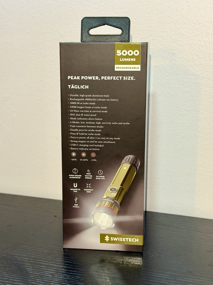 Swiss Tech TAGLICH Magnetic Flashlight Lamp Rechargeable 5000 Lumens ...