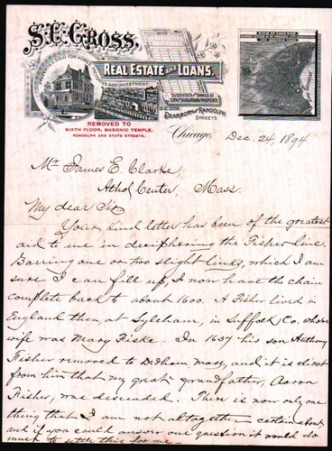 S E Gross - 1894 Real Estate and Loans - Chicago - SUPERB RARE Letter ...