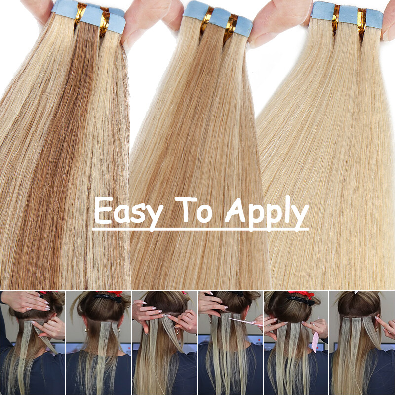 GREY Super Russian Tape In Real Remy Human Hair Extensions Wavy Skin ...