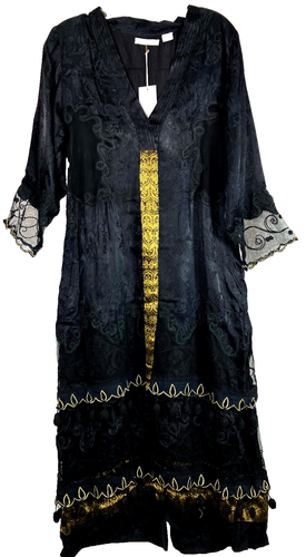 Bust 37 S NWT Nataya Black Mesh Gold Trim Flapper Goth Style Dress Net ...