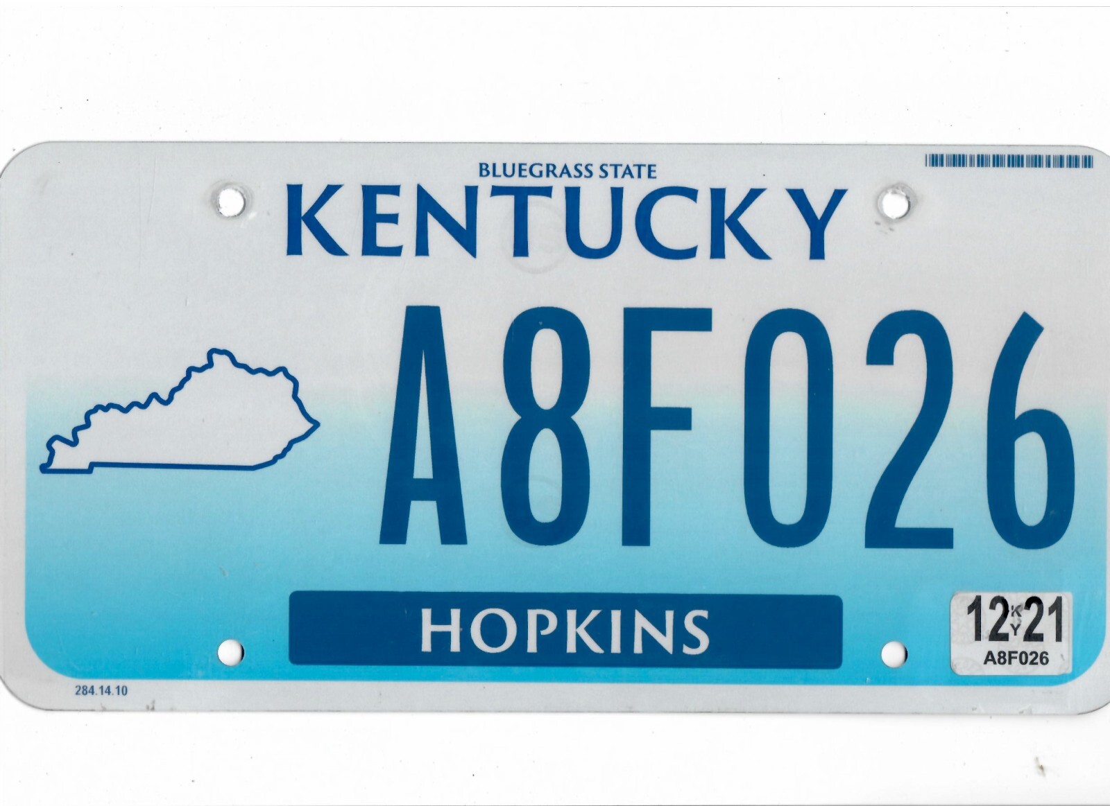 KENTUCKY passenger 2021 license plate "A8F 026" ***HOPKINS*** | eBay