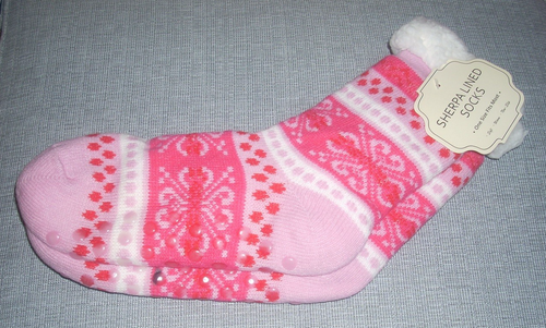 Michael & Michelle Pink & White Sherpa Socks Soft, Warm &Non-Slip 1 sz ...