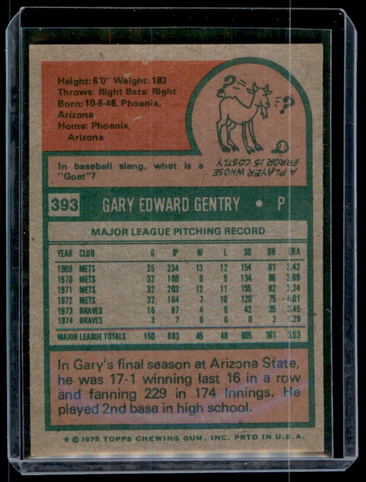1975 TOPPD GARY GENTRY ATLANTA BRAVES #393 | eBay