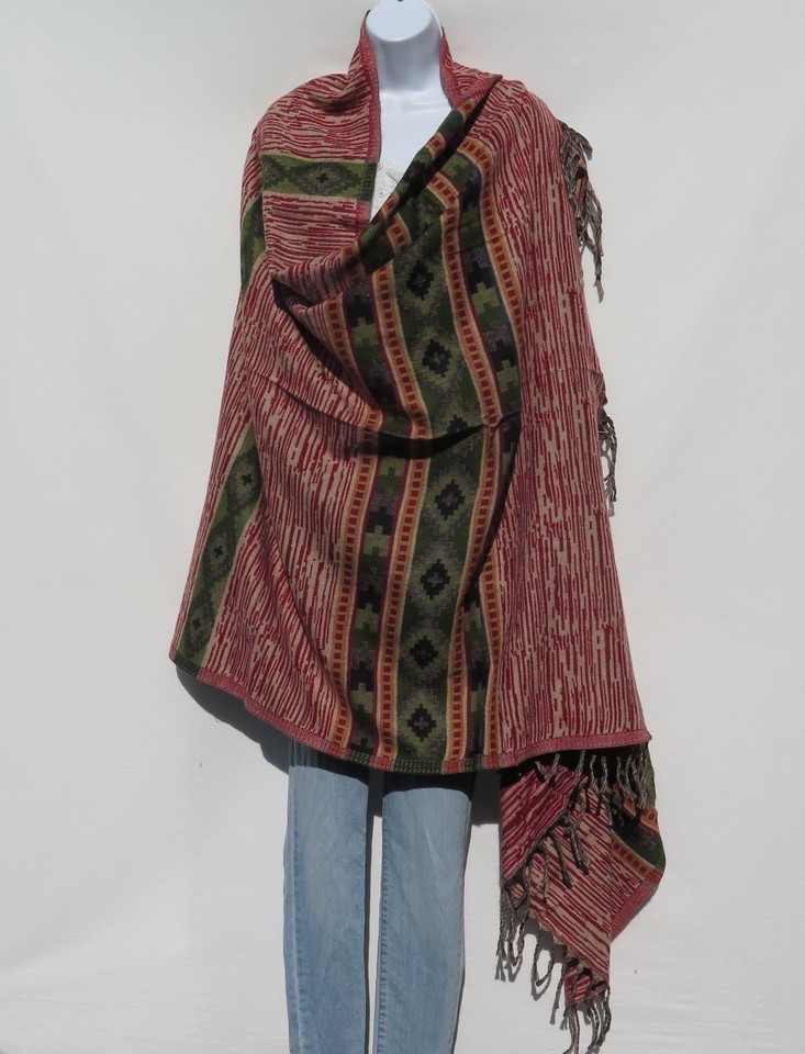 Yak+Sheep Blend|Tribal|Shawl/Throw| Handloomed|Reversible|Colors: Red ...