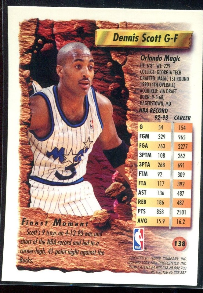 1994 Topps Finest Dennis Scott #138 Orlando Magic | eBay