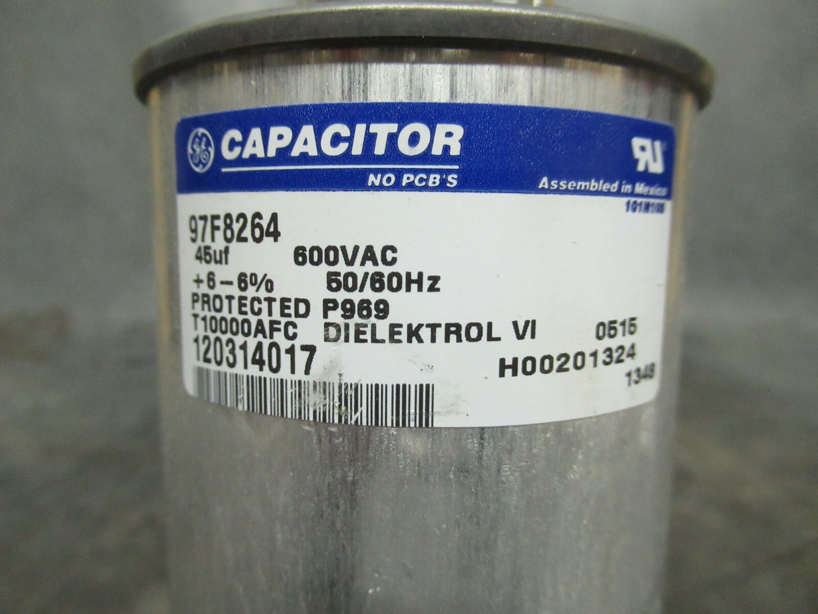 GE Dielektrol VI Capacitor 97F8264 45 UF 600 VAC 50/60 Hz T10000afc ...