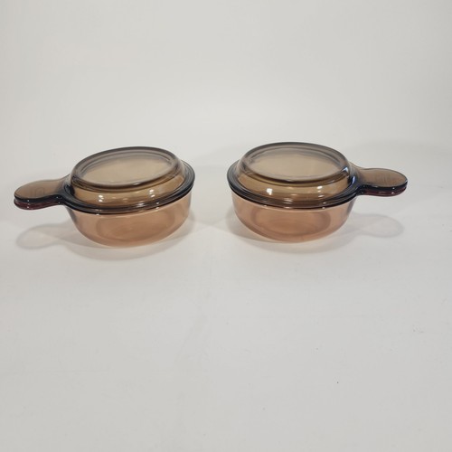 2 Vintage Pyrex Visions/Corning Ware Amber Grab-It Dishes V150-B Lid ...