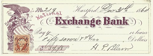 CIVIL WAR 1864 Patriotic Check EXCHANGE BANK Connecticut Fancy! | eBay
