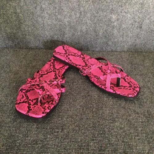 14th & Union Caite Flat Sandal Shoe In Pink Berry - Black Snake Size 7. ...