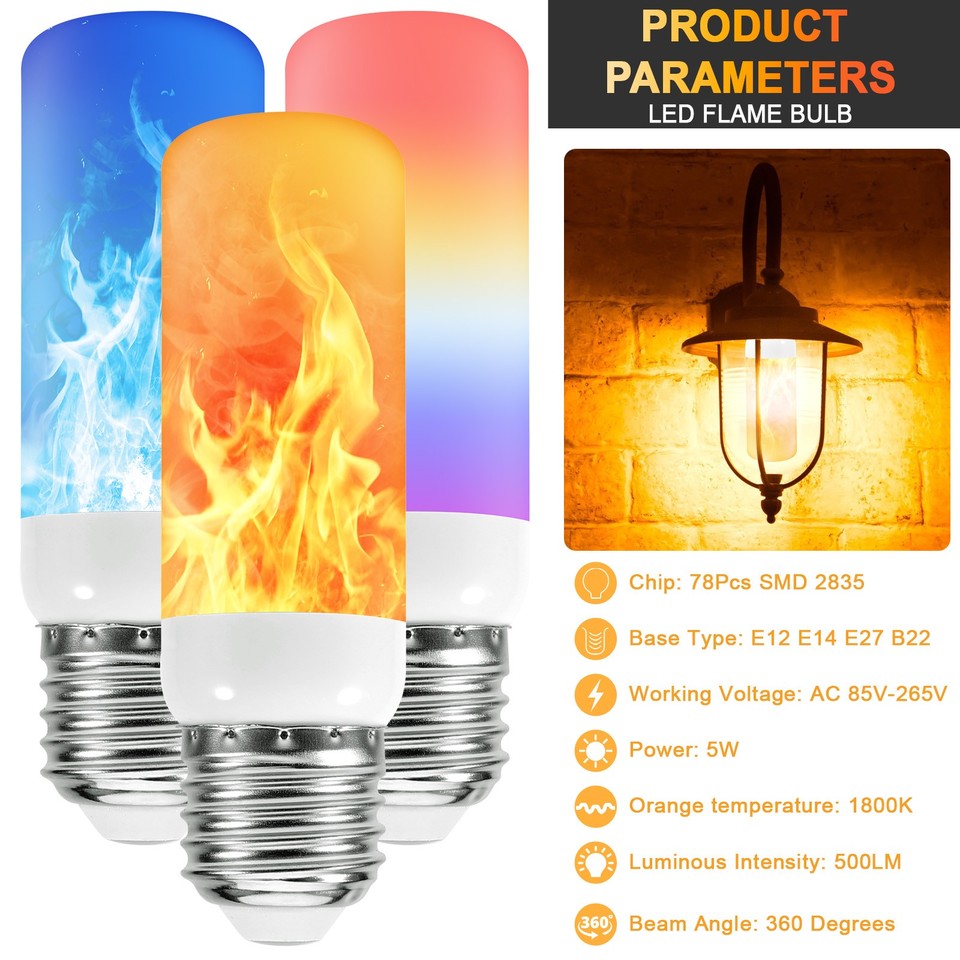 LED Flame Light Bulbs 3 Modes E12/E14/E27/B22 Base Bulb Flickering ...