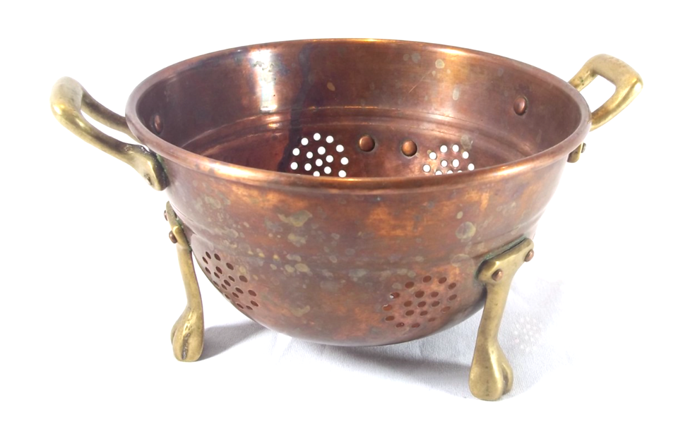 Copper Berry Strainer Colander w/Brass Feet & Handles 6" Vintage | eBay