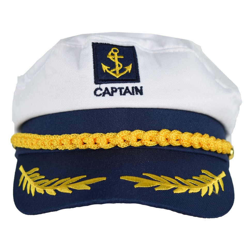 Yacht Captain White Nautical Sailor Costume Cap With Gold Braid Accents ...