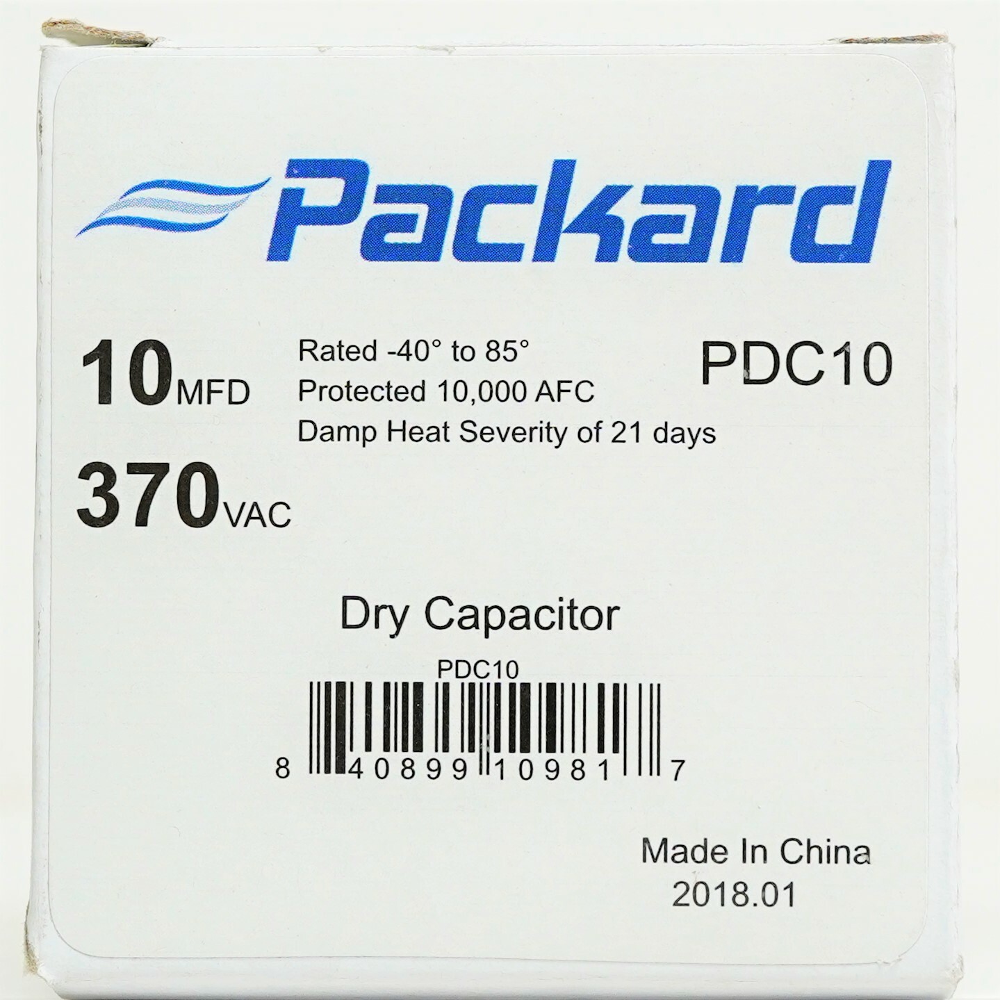 Packard PDC10 HVAC Dry Motor Run Capacitor 10 MFD/UF 370 Volts | eBay