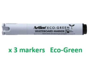 3 x Artline 157501 Eco-Green Whiteboard Marker EK-527 Black 2.0mm ...