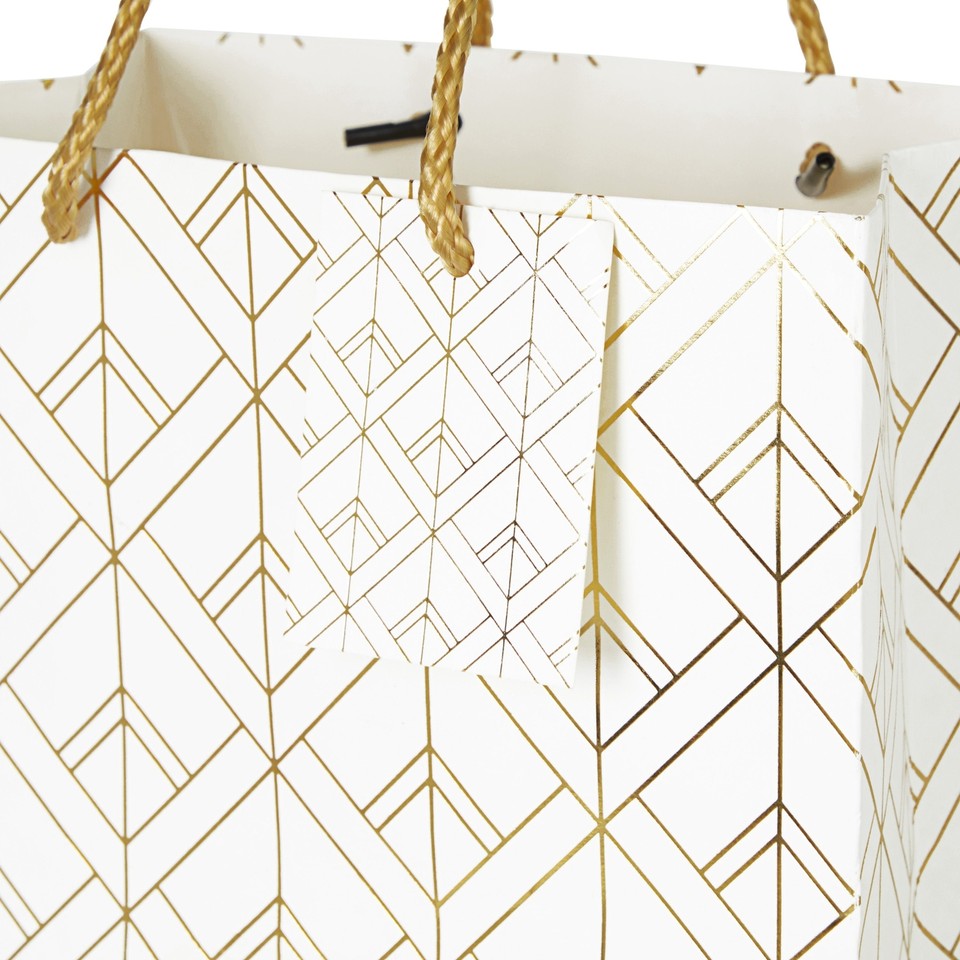 16-Pack Medium White and Gold Gift Bags with Handles, 4 Designs, 8 x 10 ...