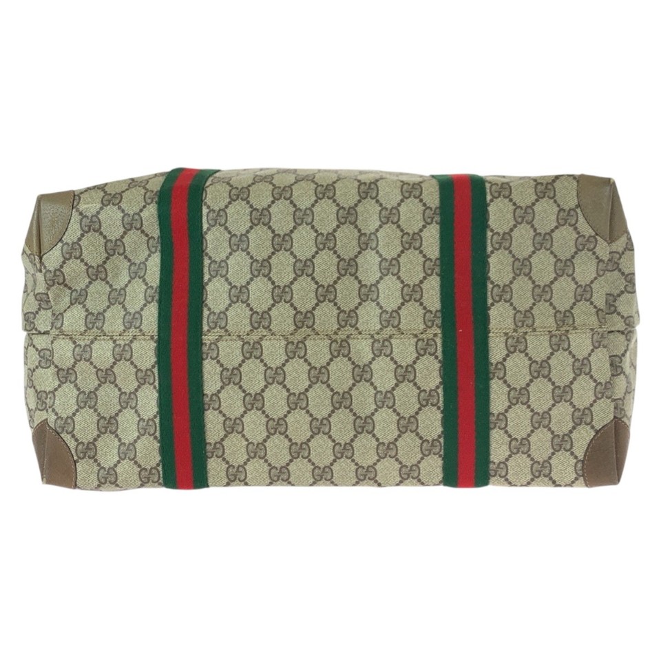 GUCCI vintage Web Stripe Old Gucci Boston Bag Beige GG Supreme Canvas ...