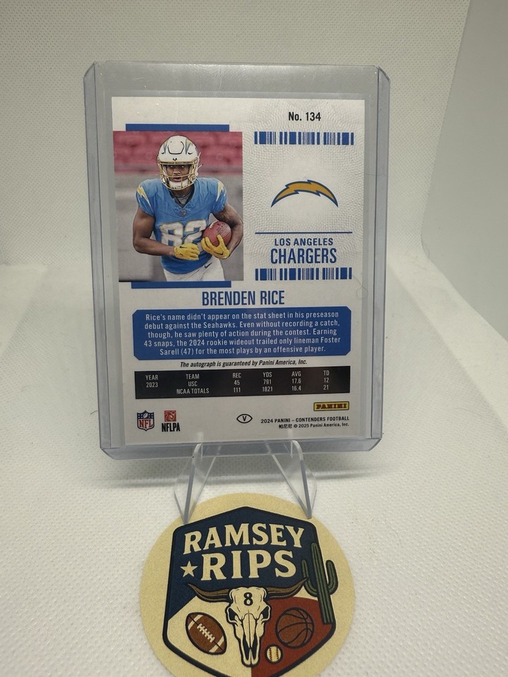 BRENDEN RICE 2024 Panini Contenders Playoff Ticket ON CARD Auto 018149 ...