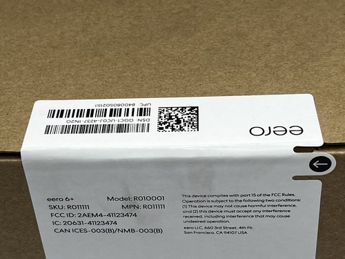 EERO R010001 6+ Dual Band Mesh Wi-Fi 6 Router White Lot of 2 New ...