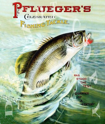 EARLY ANTIQUE REPRO 8X10 PHOTO PRINT PFLUEGER FISHING TACKLE LURES RODS ...