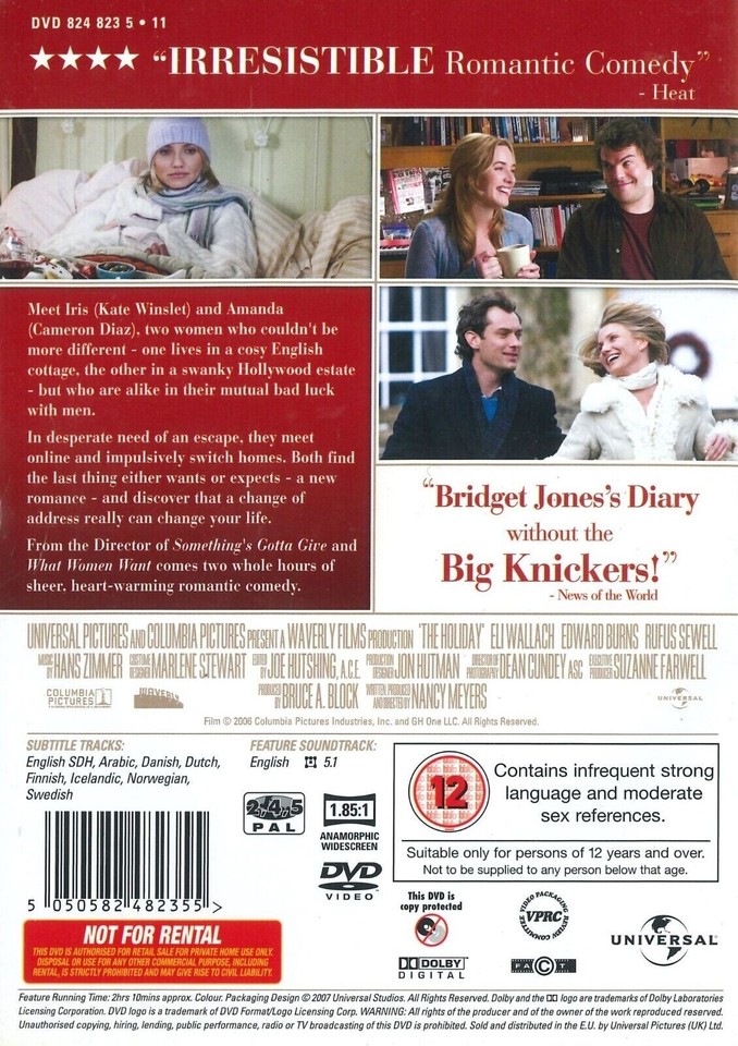 The Holiday (2006) DVD, Kate Winslet, Cameron Diaz, Jude Law Region 2 ...
