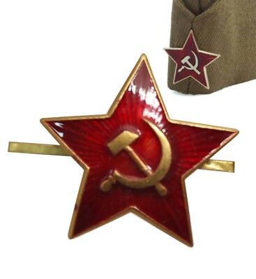 USSR Soviet Army Red STAR Hat Cap Badge Cockade Enamel Pin Hammer ...