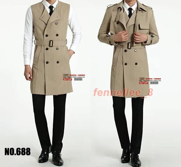 Fashion Mens Two-piece Coat Windbreaker Trench Coat Long Vest Formal ...