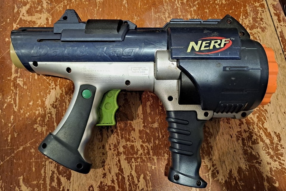 2005 NERF DART TAG BLUE HYPERFIRE BARREL GUN 10 DART BLASTER | eBay