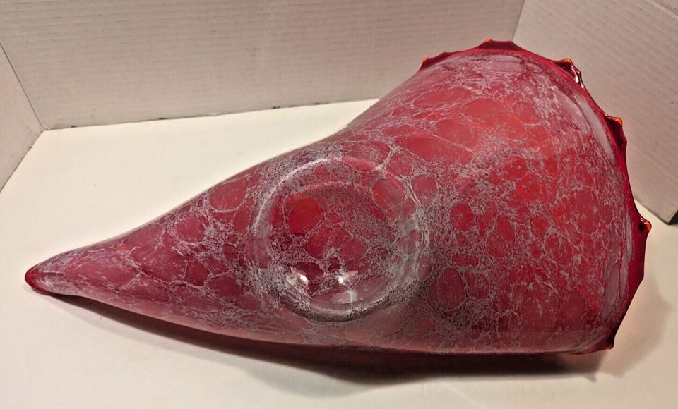 Krosno Jozefina Art Glass Crimson and White Shell Centerpiece Bowl ...