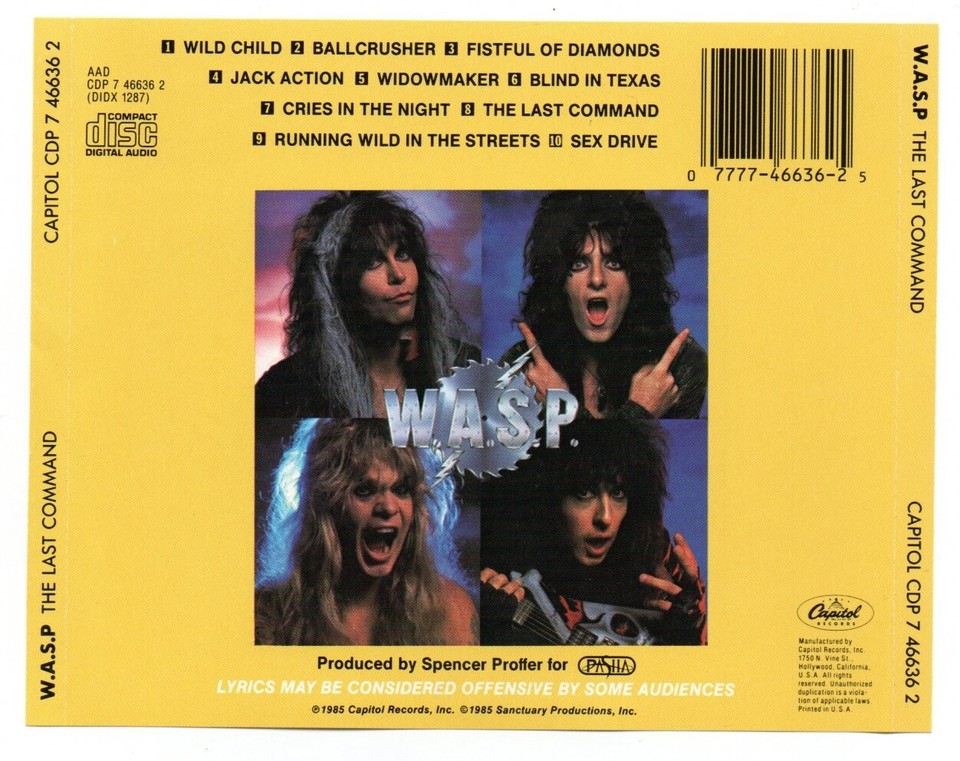WASP: THE LAST COMMAND CD CAPITOL RECORDS W.A.S.P. BLACK LAWLESS HARD ROCK | eBay