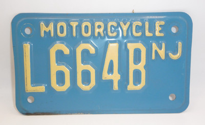 Vintage New Jersey NJ Motorcycle License Blue Plate Tag L664B | eBay