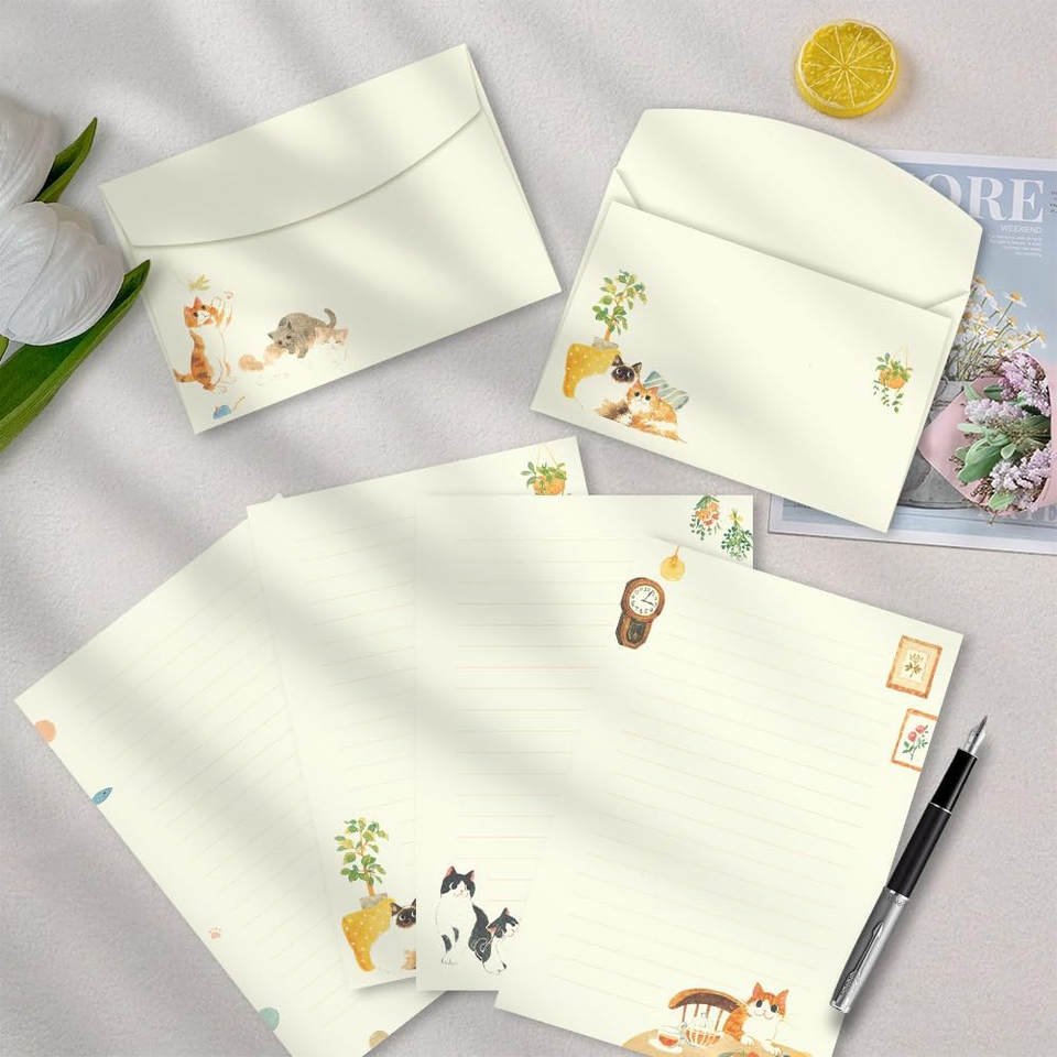 72 Pieces Cute Cat Writing Paper and Envelopes 8.3X5.6 Inch Stationery ...