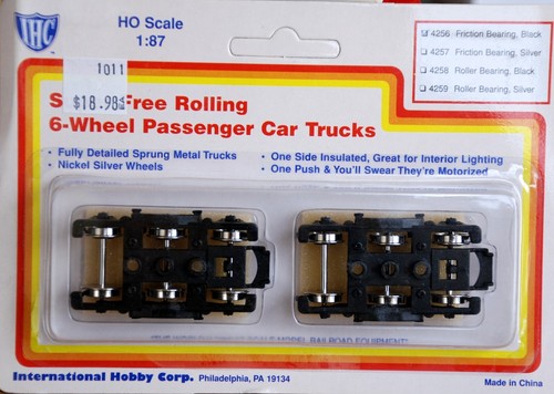 6 Wheel Passenger Car Trucks Sprung Free Wheeling Black HC #4256 HO 1/ ...