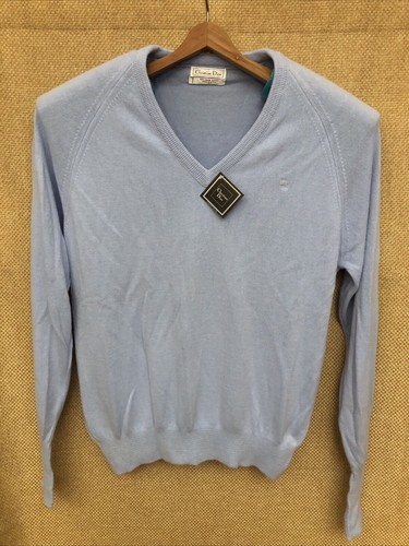 Christian Dior Mans Sweater Light Blue Pullover Raglan Sleeve Old Money ...