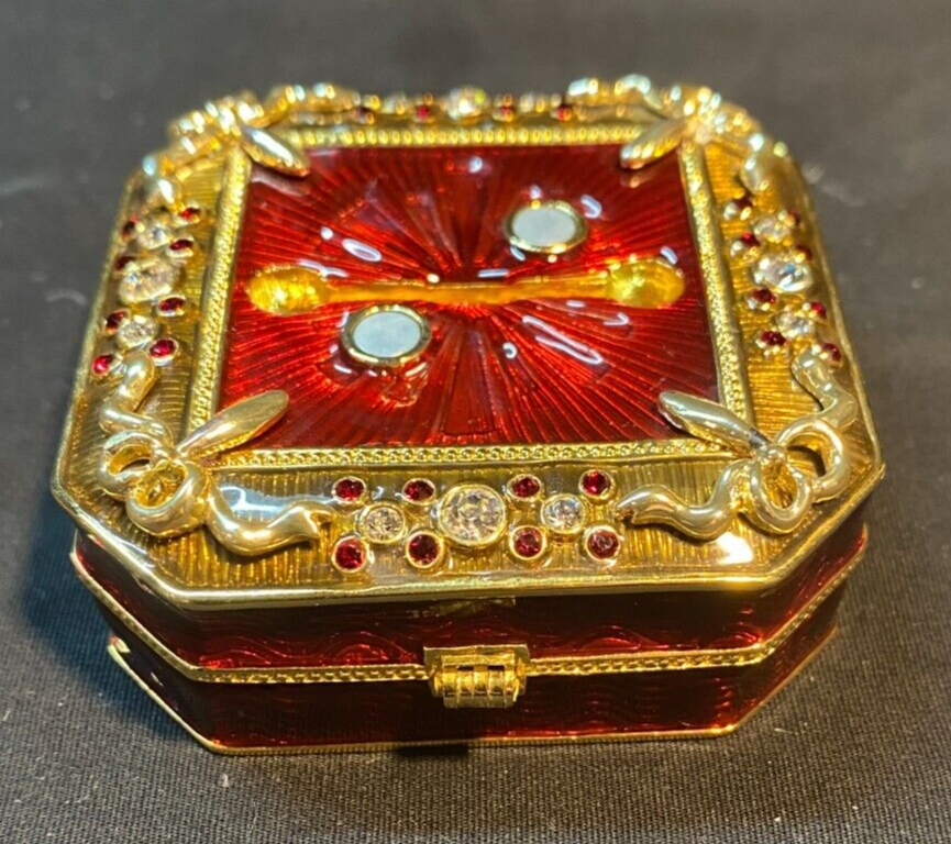 Joan Rivers Enamel Trinket Box Red and Gold Square | eBay