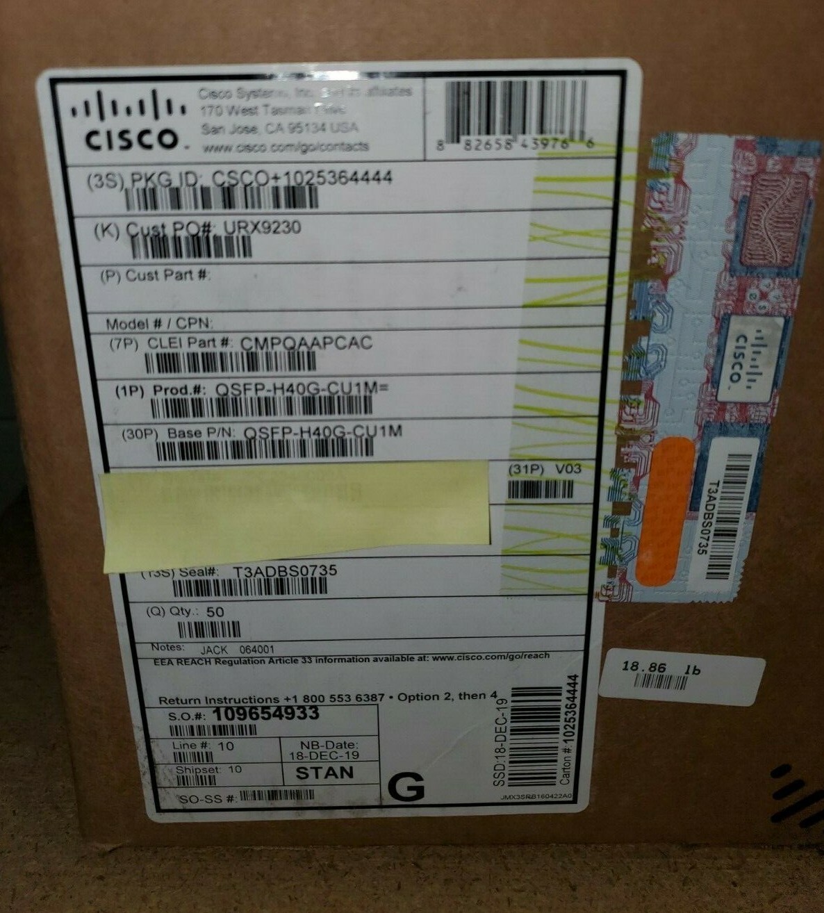 NEW QSFP-H40G-CU1M - Genuine Cisco 40GBASE-CR4 Passive Copper Cable, 1m ...