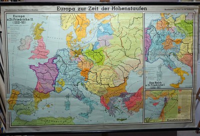 vintage history map Europe 1212-1250 Hohenstaufen wall chart | eBay