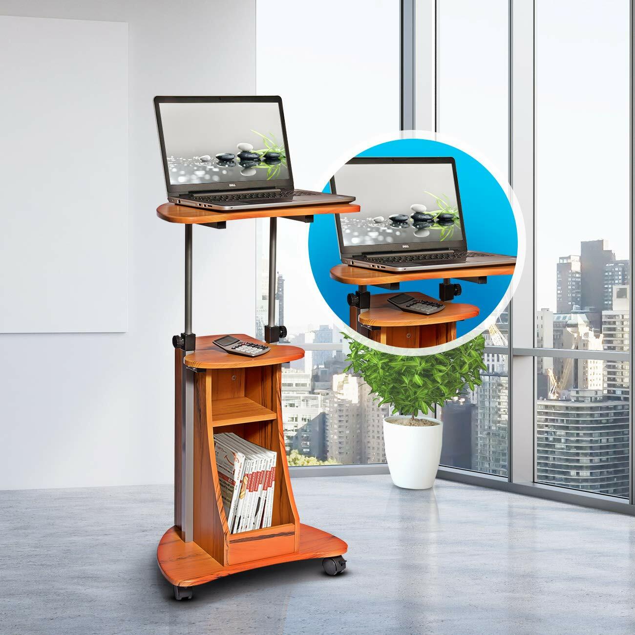 Brown Wooden Mobile Laptop Storage Desk Portable Cart Table Stand Wheel ...