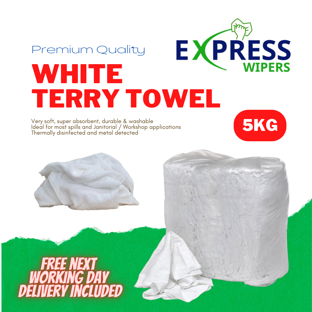 5kg White Terry Towelling Cleaning Rags Wipers Wiping Cloths PREMIUM ...
