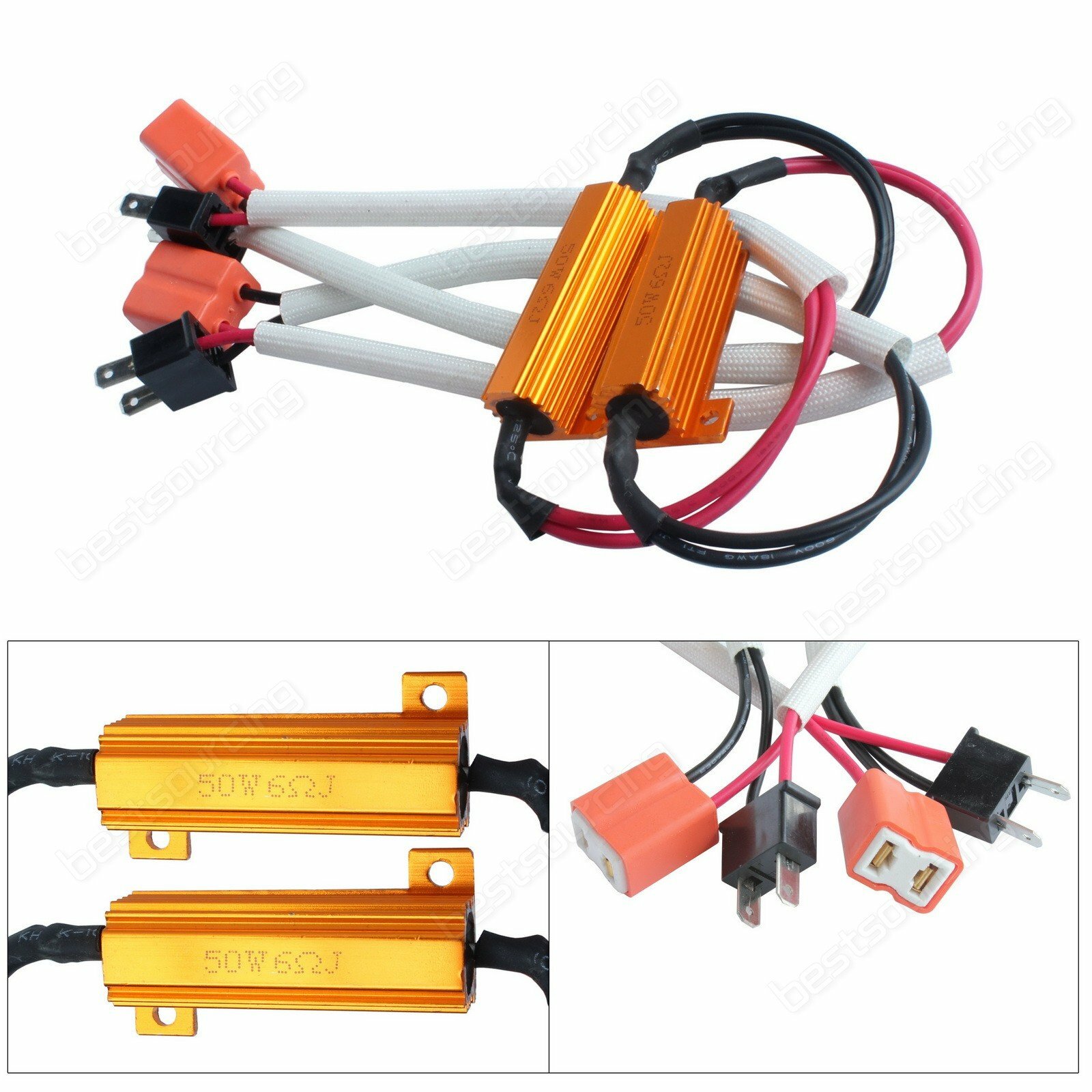 2x H7 50W 6 Ohm LED HeadLight Load Resistor Warning Cancellers Decoders ...