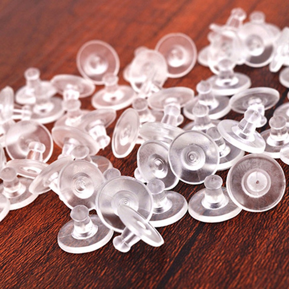 200 PCS Earring Back Stopper Flat Backs Replacements Clear Silicone ...