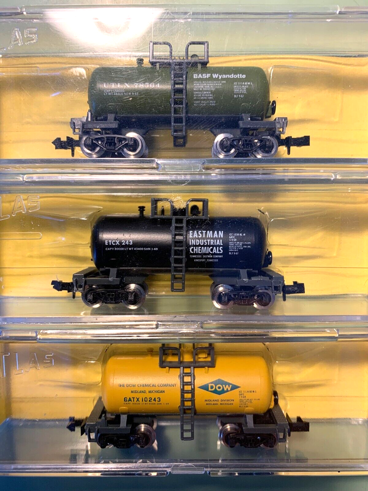 Lot of 6 Atlas Beer Can Tank Cars - NOS: DOW, PENN, Eastman, BECCO ...