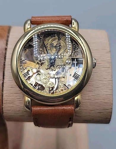 Le Baron Skeleton Ladies Automatic Watch 7.5" Leather Band 35mm Swiss ...