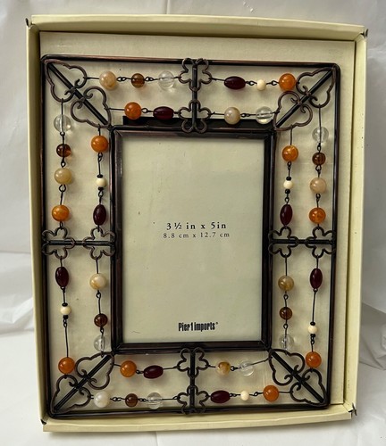 Pier 1 Imports Metal and Beaded Photo Frame 6.5" x 8.5 Fits 3.5" x 5 ...
