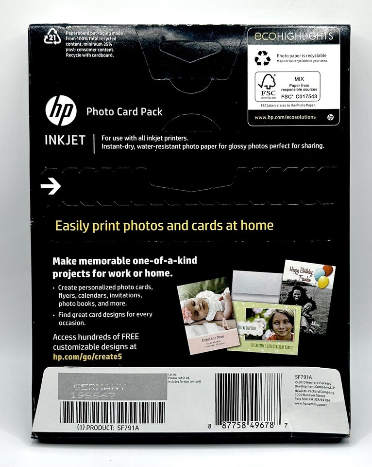 NEW HP Glossy Photo Card Pack (4”x6” & 5” x 7” Paper and 5” x 7 ...