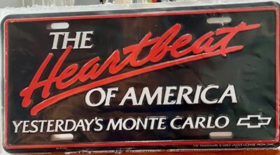 CHEVY EMBOSSED "HEARTBEAT OF AMERICA YESTERDAY'S MONTE CARLO" LICENSE ...