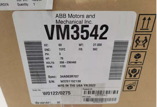 NEW Baldor VM3542 Industrial Motor .75HP 208-230/460V 1725RPM 56C Frame ...