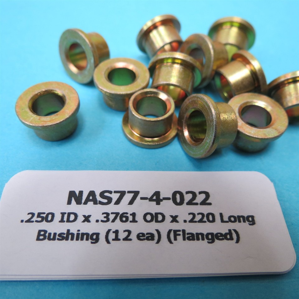 .250 ID x .3761 OD .100 Aircraft NAS77-4-022 Flanged Bronze Bushings ...