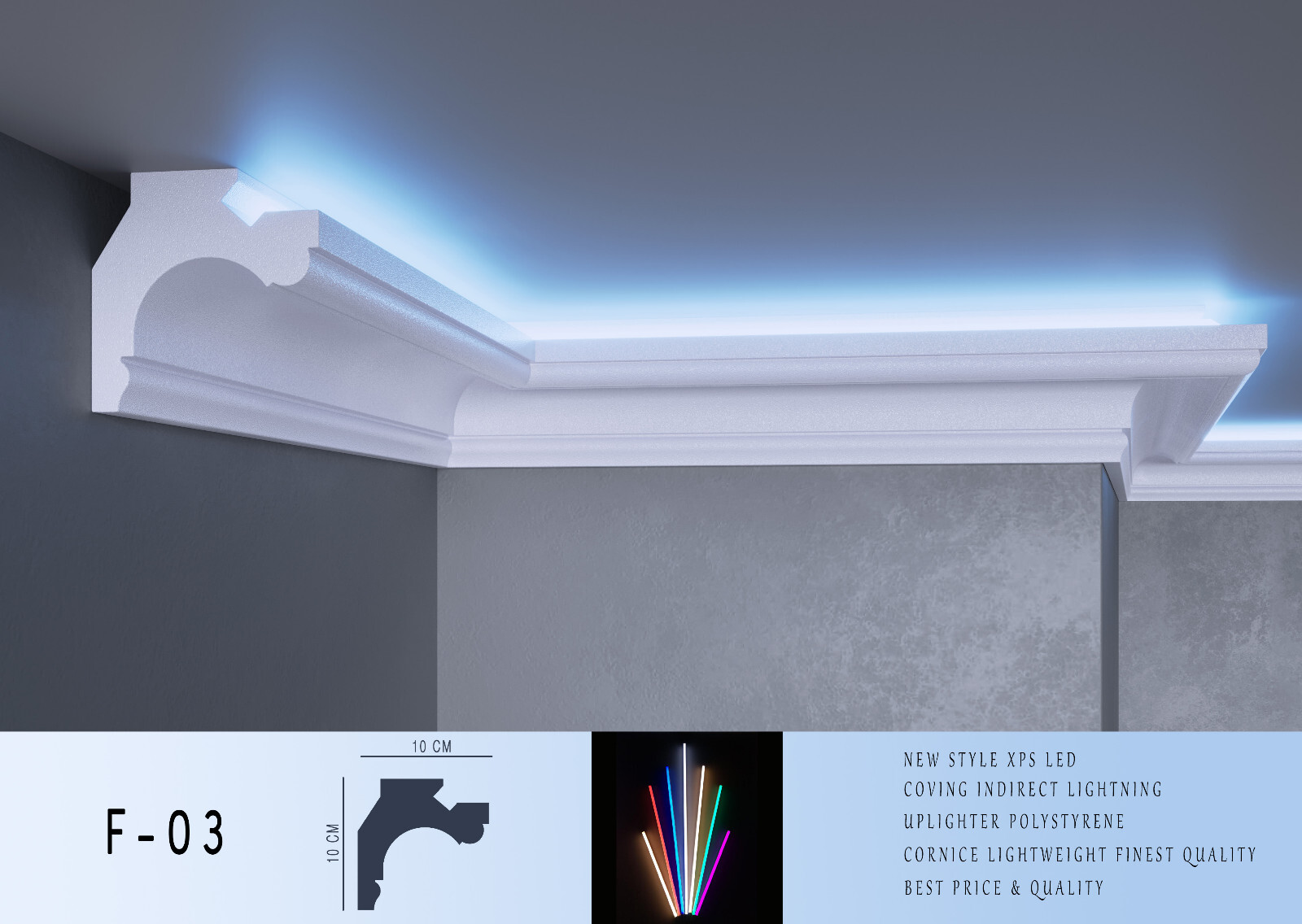 XPS LED COVING UPLIGHTER CORNICE LIGHTWEIGHT MOLDING ADHESIVE F3 | eBay UK