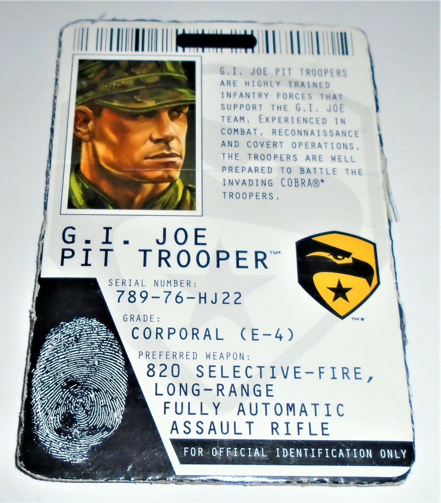 G I JOE File I.D. Card Filecard 2009 GI Joe Pit Trooper | eBay