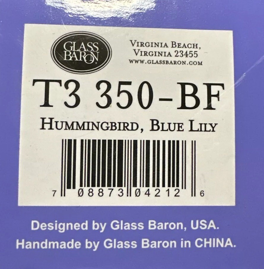 Glass Baron Hummingbird Blue Lily T3 350-BF Glass Art Swarovski ...